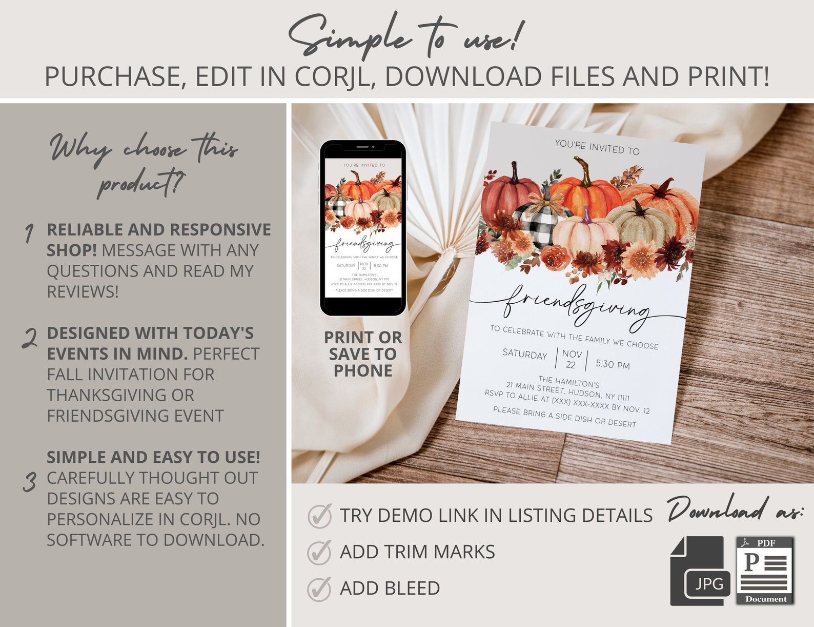 Friendsgiving Invitation Template Bundle Thanksgiving Invite - Etsy