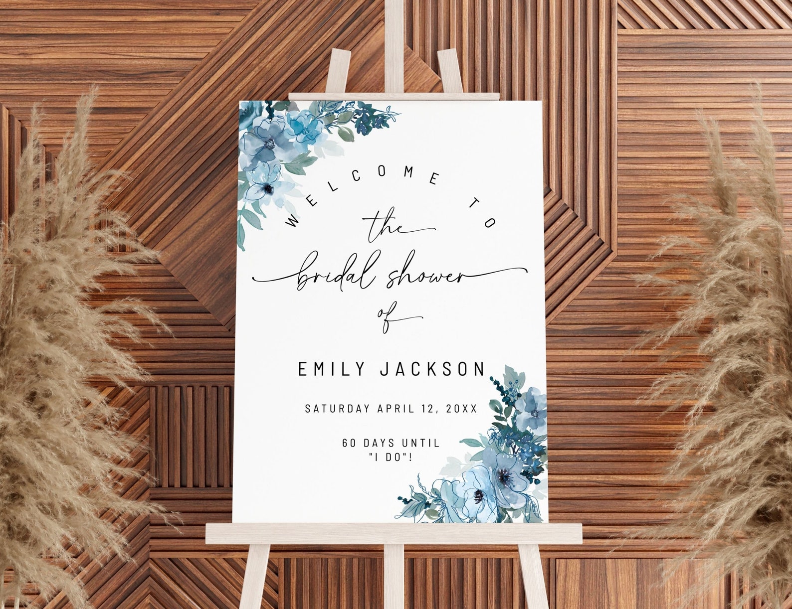 Dusty Blue Floral Bridal Shower Welcome Sign Template, Boho Bridal ...