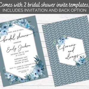 Blue and Silver Floral Bridal Shower Invitation Hexagon, Boho Editable ...
