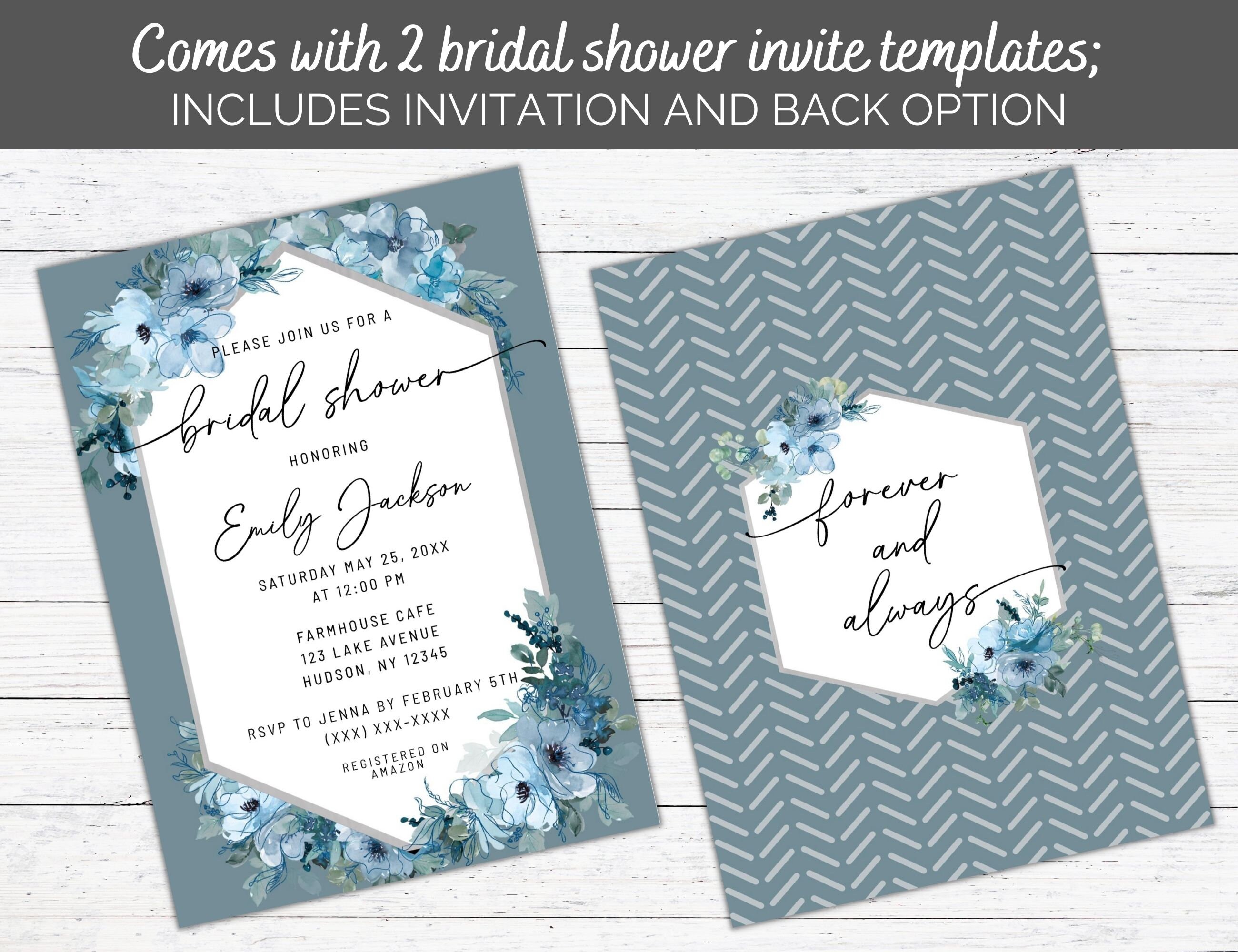 Blue and Silver Floral Bridal Shower Invitation Hexagon, Boho Editable ...