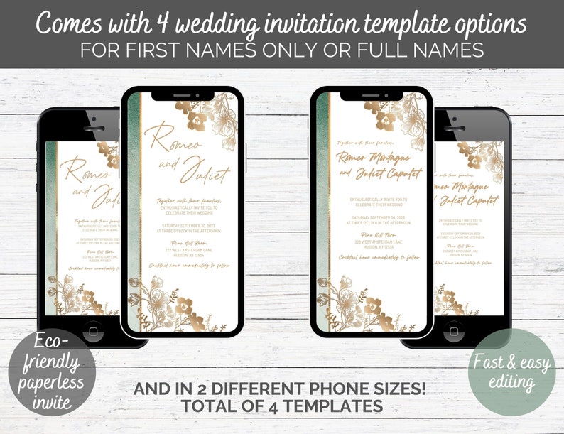 Electronic Paperless Wedding Invitation Dusty Sage and Gold - Etsy