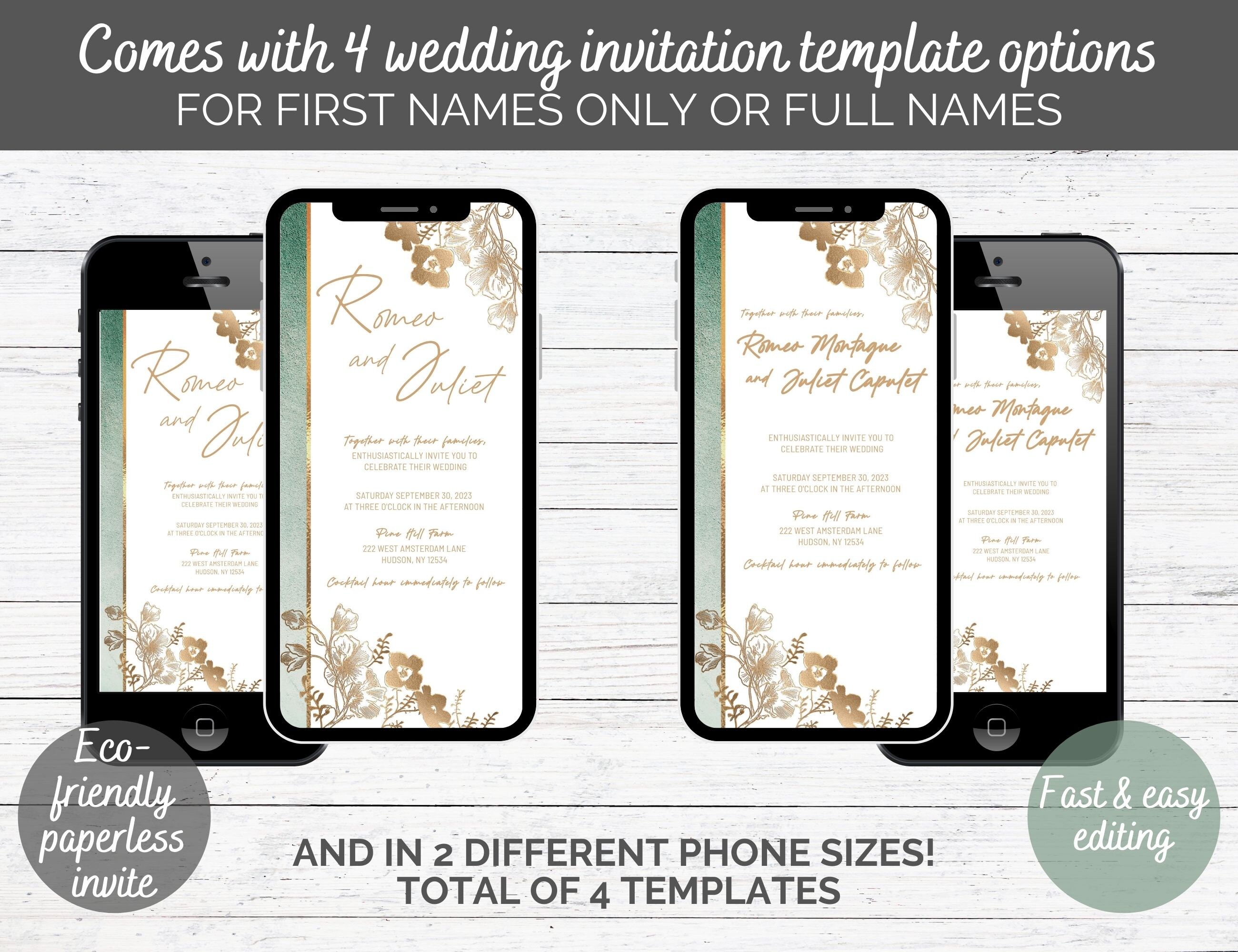 Electronic Paperless Wedding Invitation Dusty Sage and Gold - Etsy