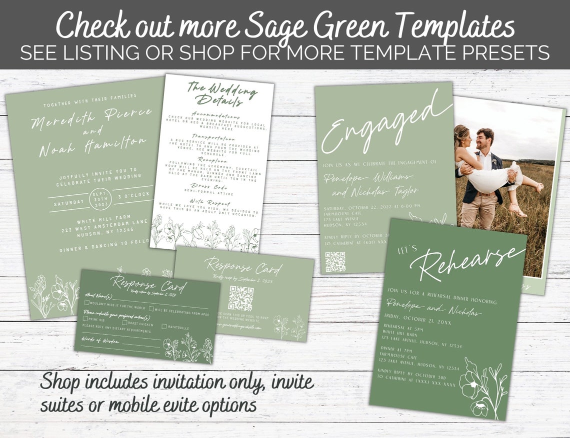 Sage Green Mobile Wedding Evite Photo Template Modern Boho - Etsy