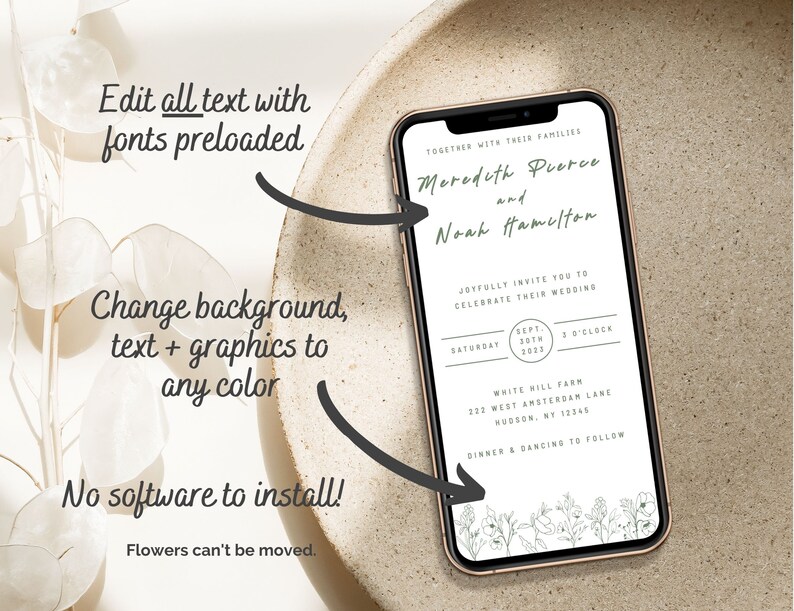 Sage Green Mobile Wedding Evite Photo Template, Modern Boho Smartphone ...