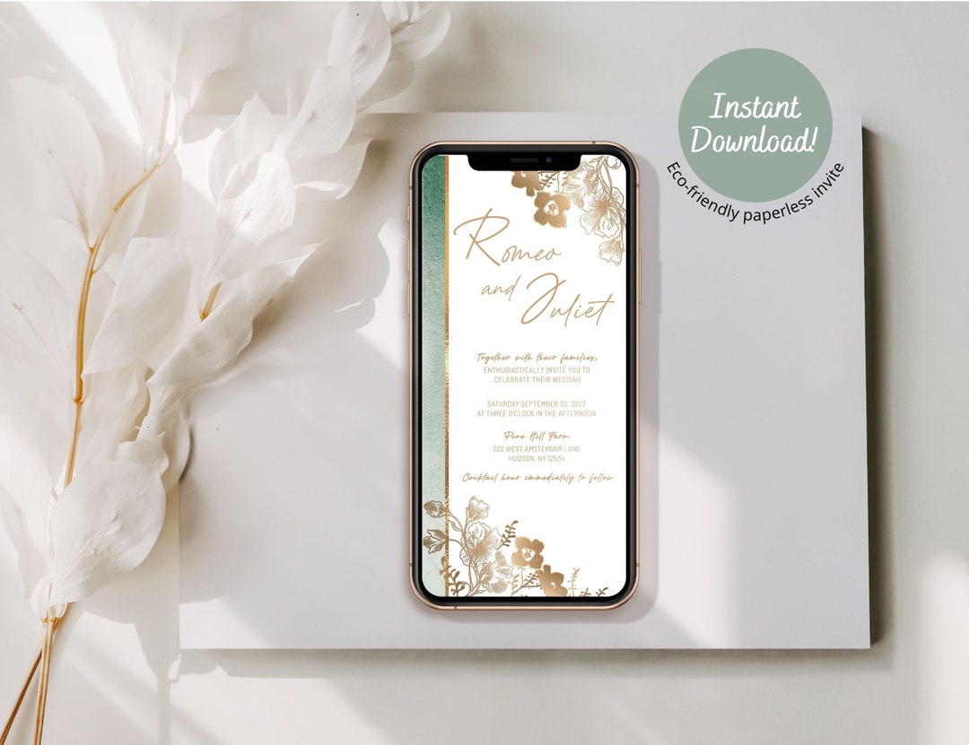 Electronic Paperless Wedding Invitation Dusty Sage and Gold - Etsy