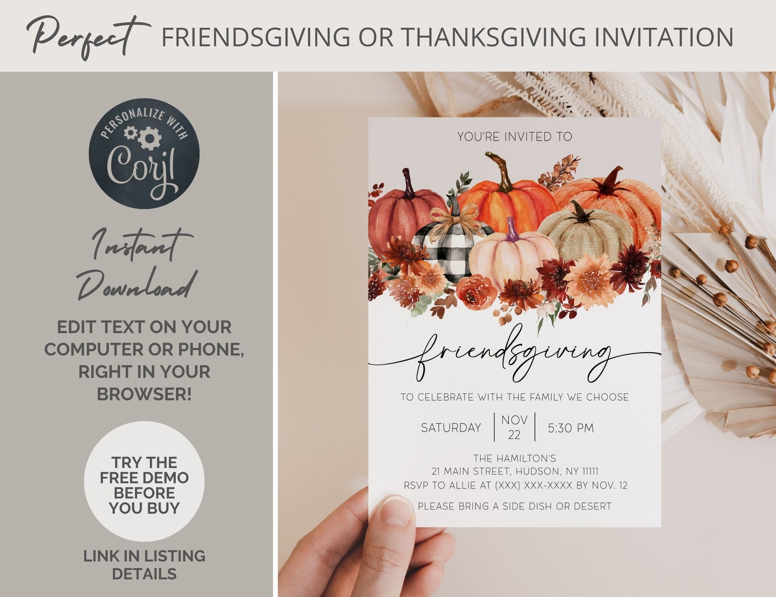 Friendsgiving Invitation Template Bundle Thanksgiving Invite - Etsy