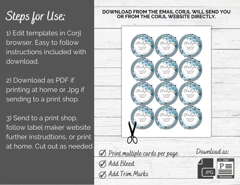 Thank You Sticker Favor Template and Cupcake Toppers Printable Bridal ...