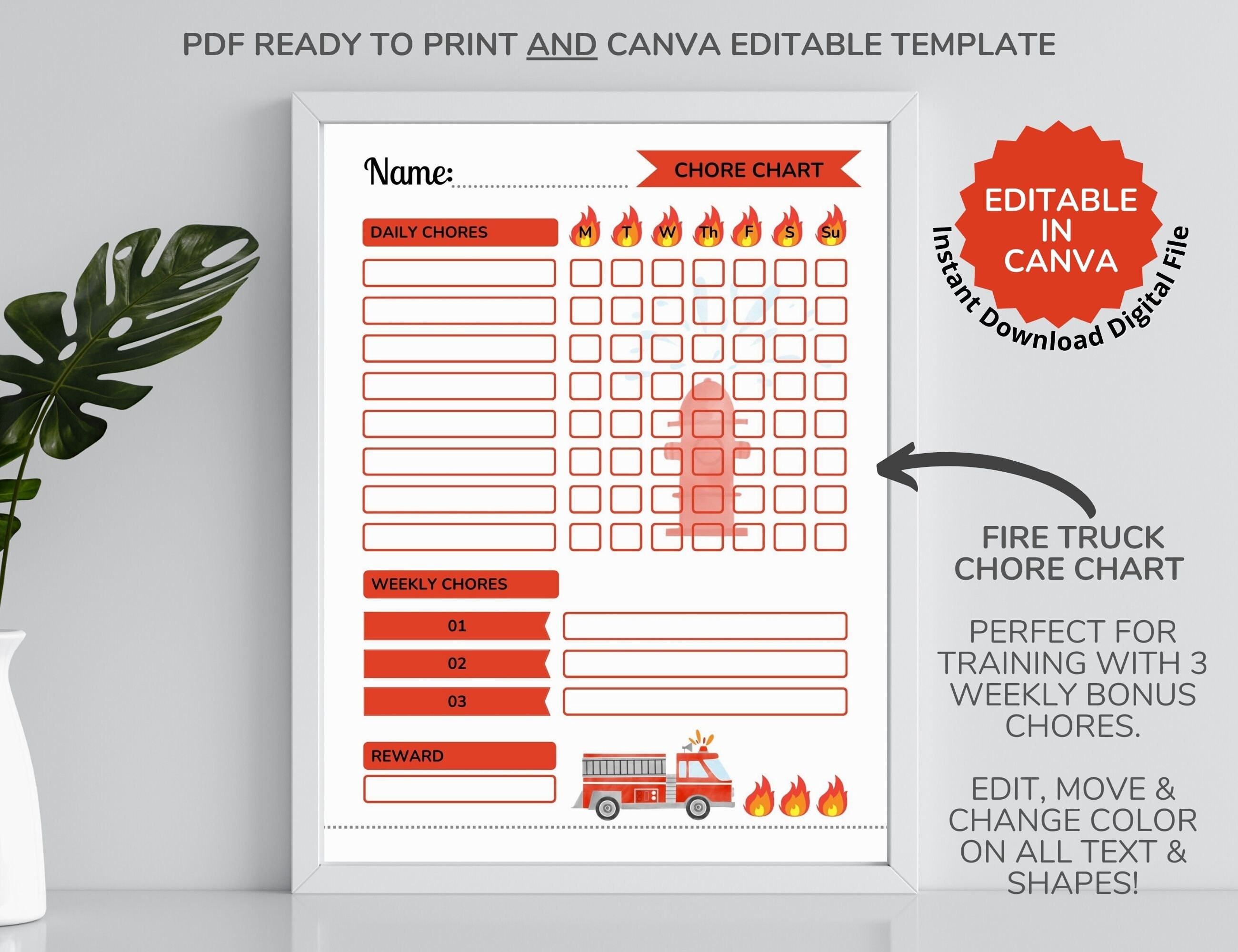 Firetruck Responsibility Chore Chart, Fire Truck Reward Chart for Kids ... Firetruck Responsibility Chore Chart, Fire Truck Reward Chart for Kids ...