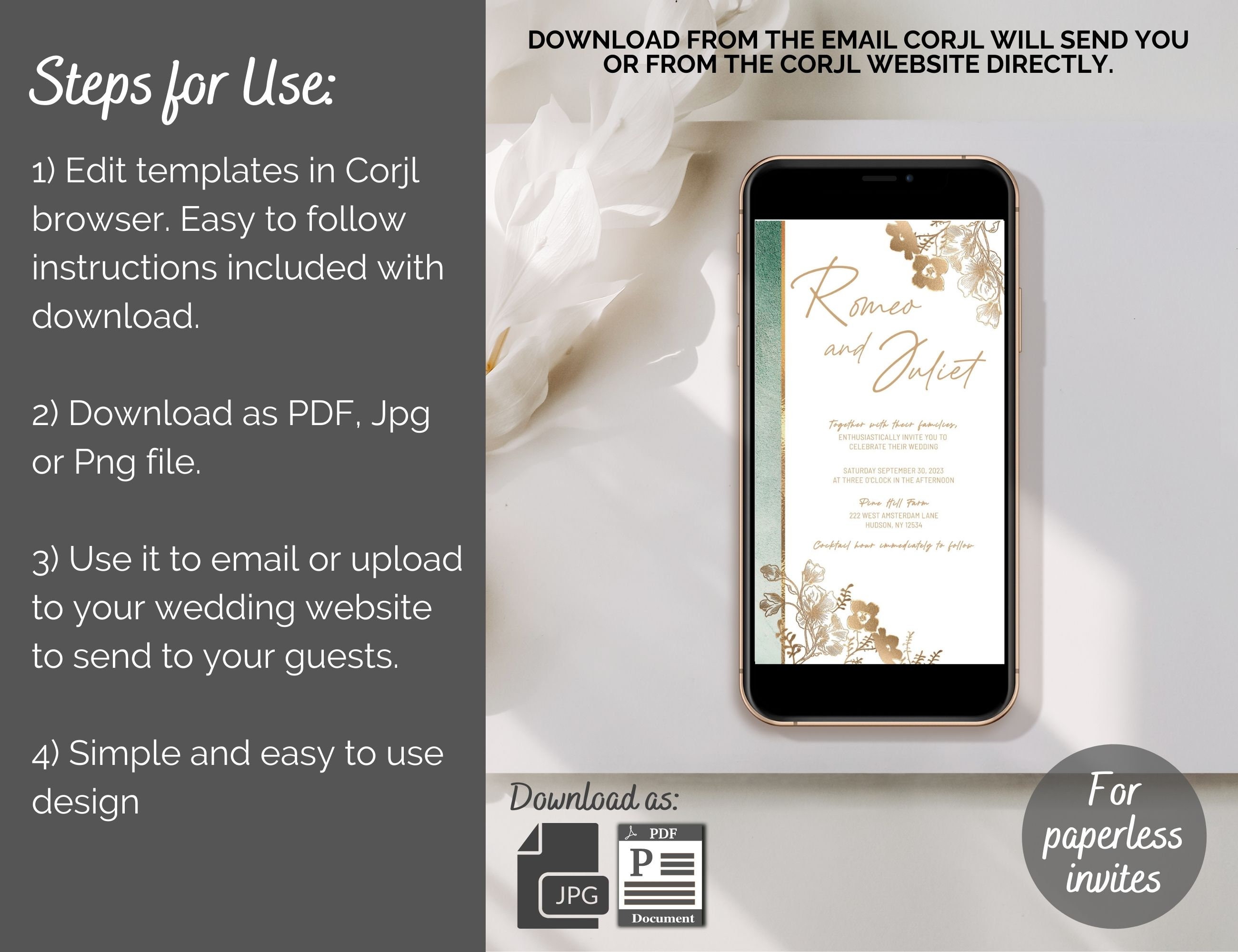 Electronic Paperless Wedding Invitation Dusty Sage and Gold - Etsy