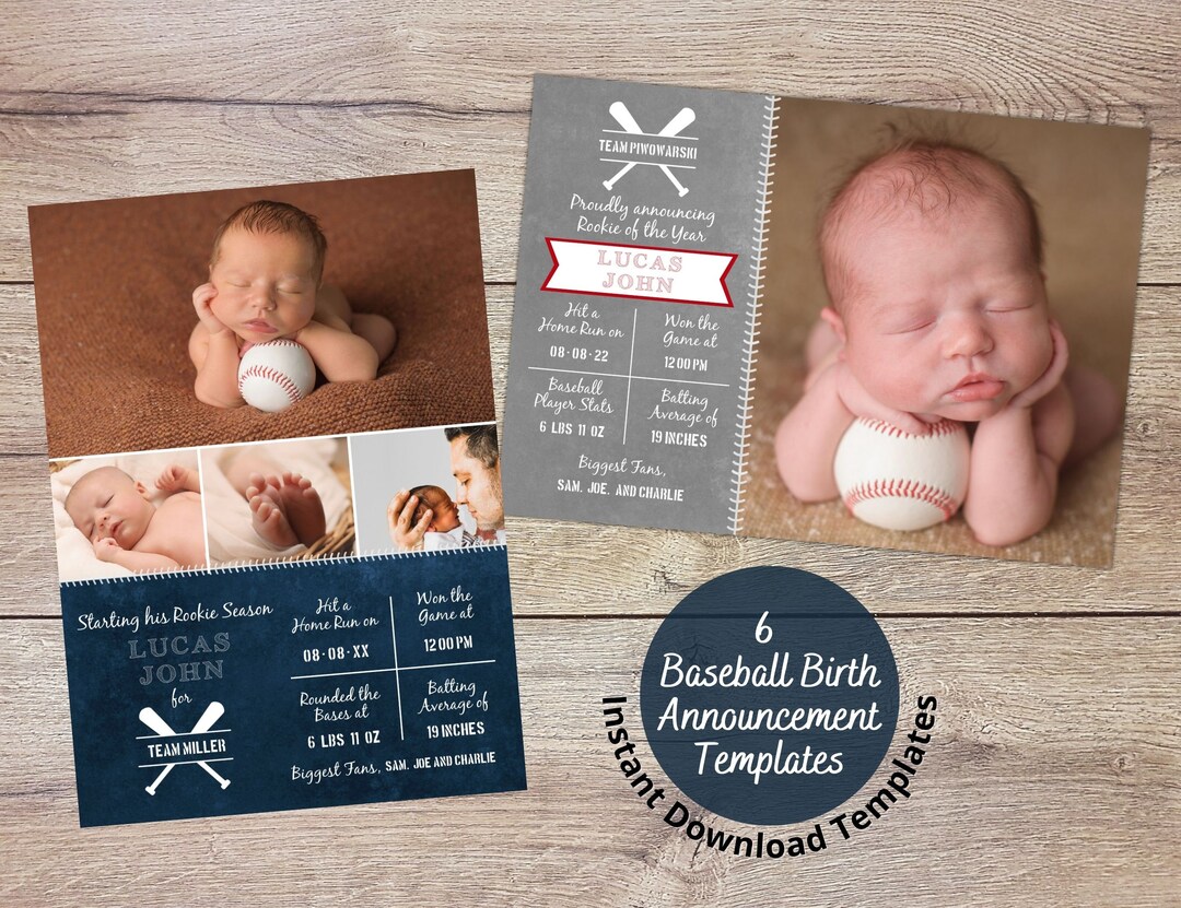 Baseball Baby Announcement Photo Template Printable Sports - Etsy