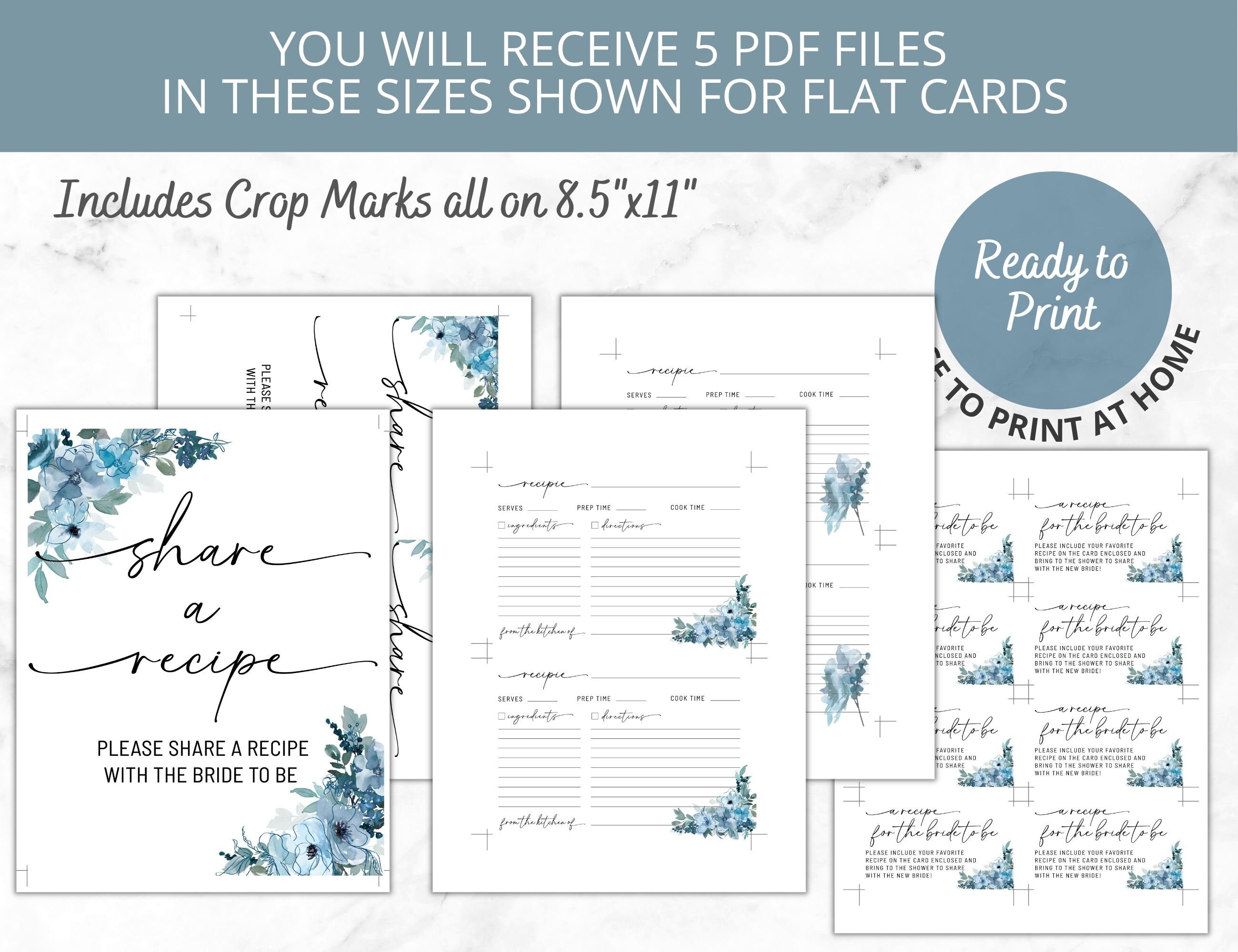 Share a Recipe Sign Printable With Bridal Shower Recipe Cards Keepsake ...