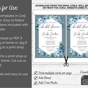 Blue and Silver Floral Bridal Shower Invitation Hexagon, Boho Editable ...