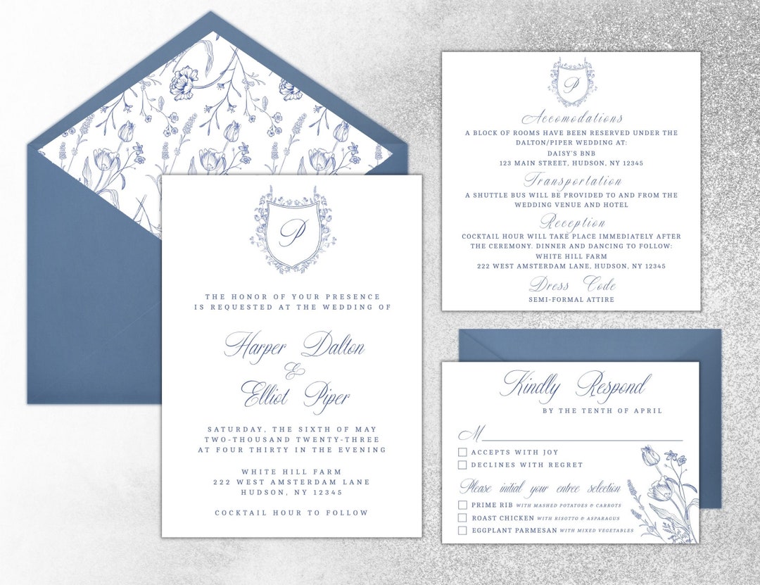 Wedding Invitation Suite With Wedding Details Card RSVP - Etsy