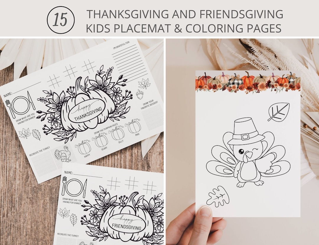 Thanksgiving Placemat Activity for Kids, Friendsgiving Coloring Pages ...