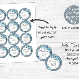 Thank You Sticker Favor Template and Cupcake Toppers Printable Bridal ...