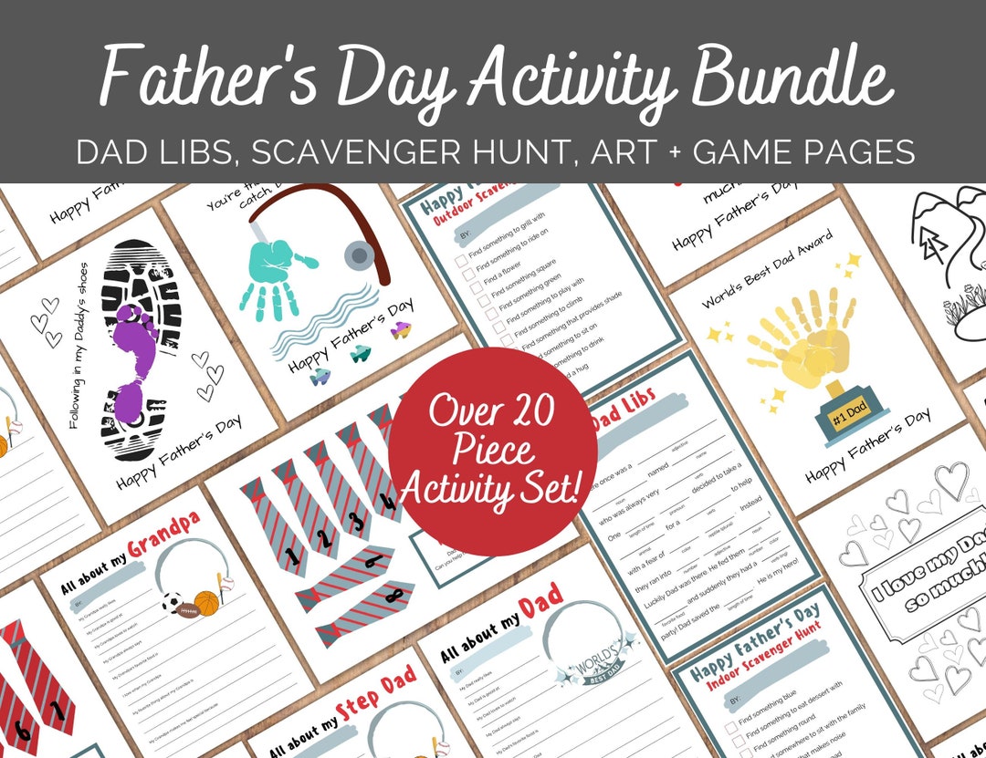 Fathers Day Kids Activity Bundle With Games, Handprint Footprint Craft ...