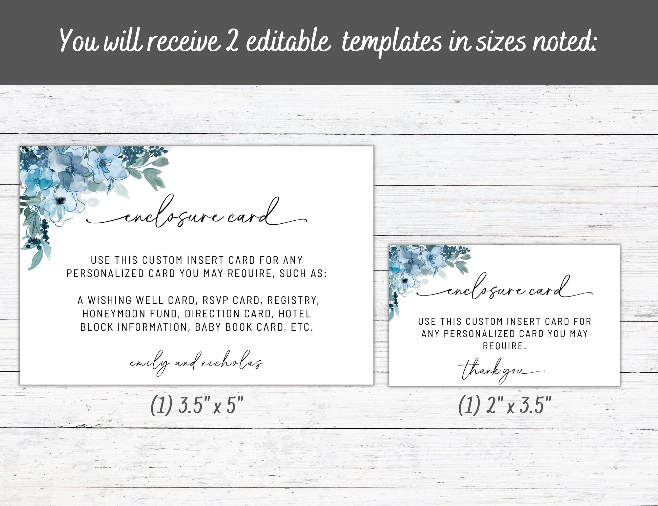 Boho Dusty Blue Custom Enclosure Card Template, Bridal Shower or Wedding Insert Card for ...