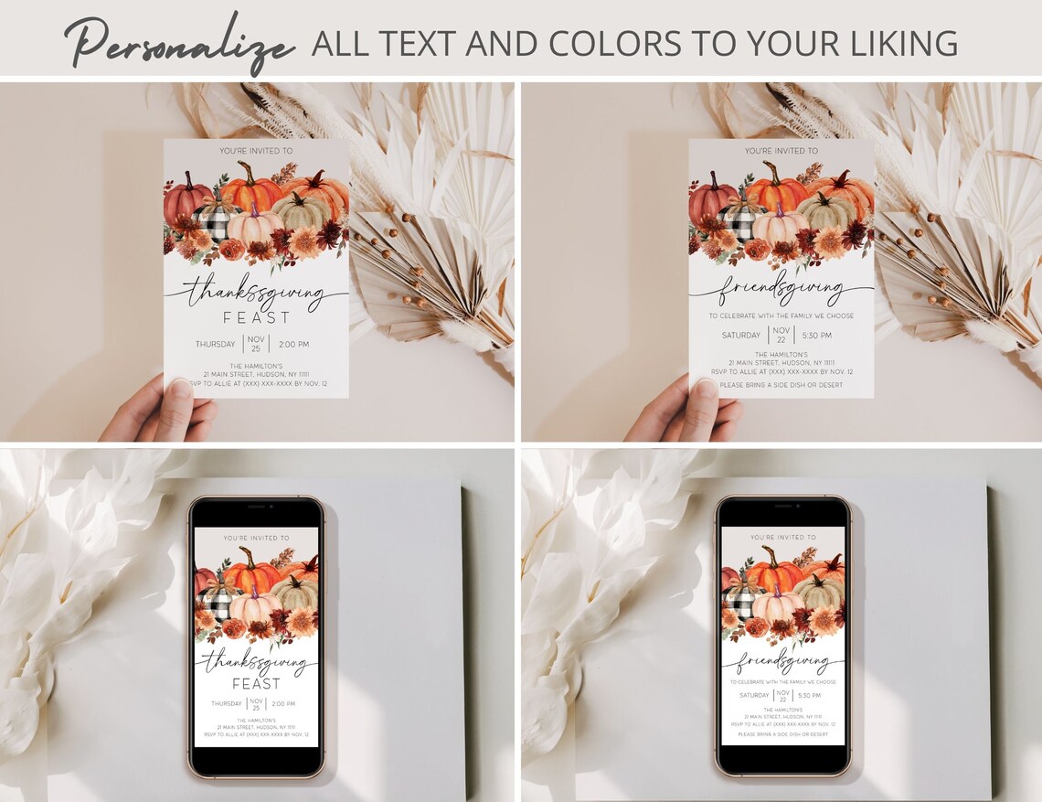 Friendsgiving Invitation Template Bundle Thanksgiving Invite - Etsy