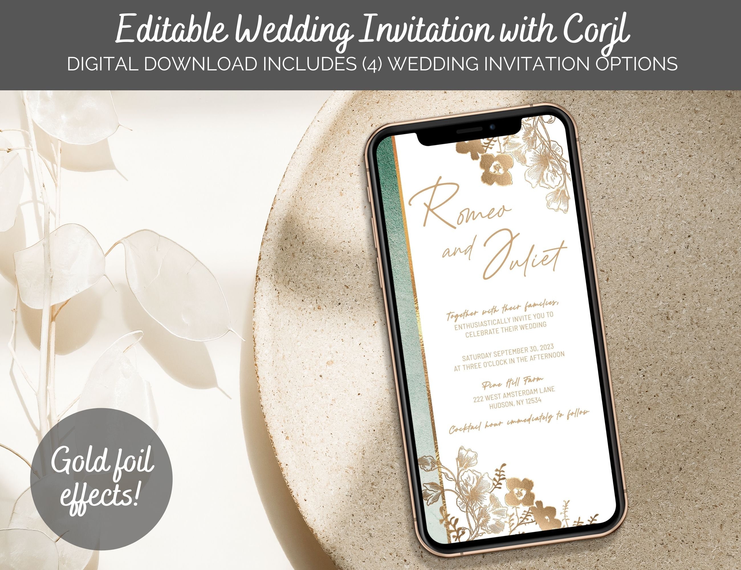 Electronic Paperless Wedding Invitation Dusty Sage and Gold - Etsy