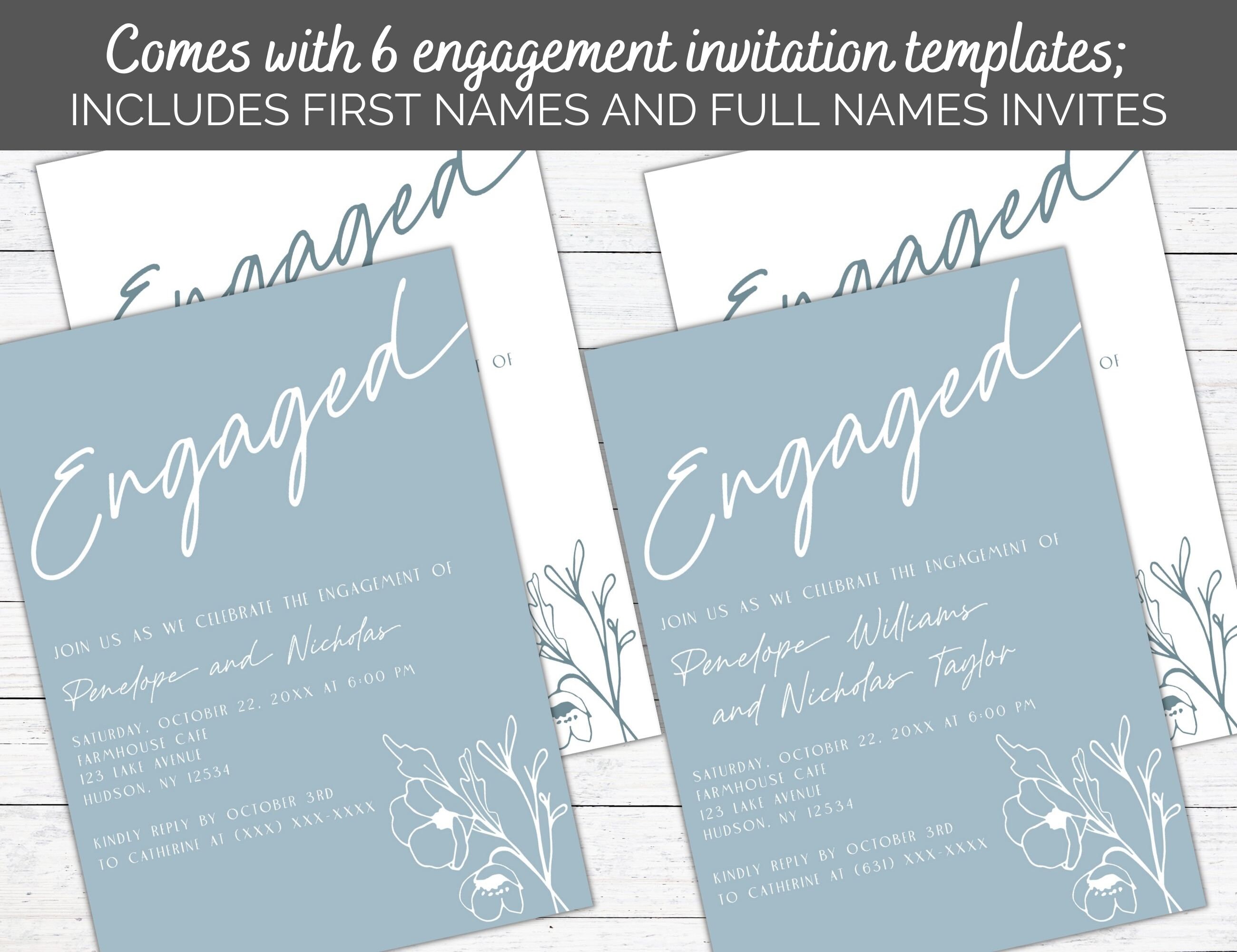 Dusty Blue Engagement Party Invitation With Photo Template, QR Code ...