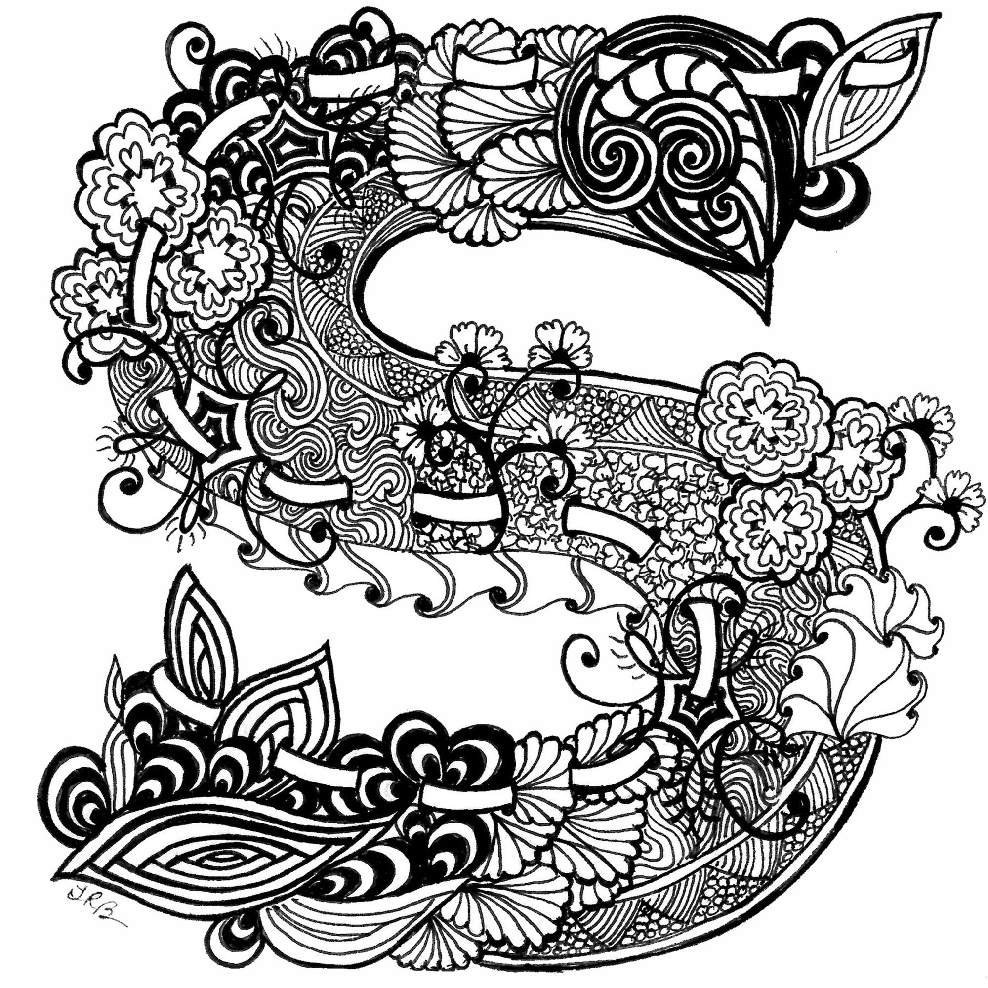 Line Art Patterns Letter S Letter Printable Initial | Etsy