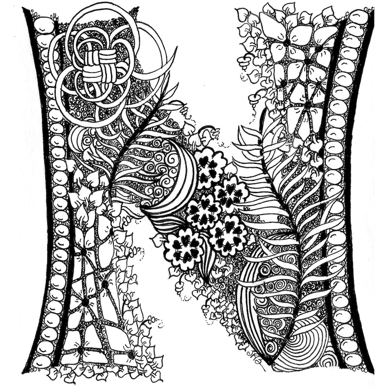 Line Art Patterns Letter N Letter Printable Initial - Etsy