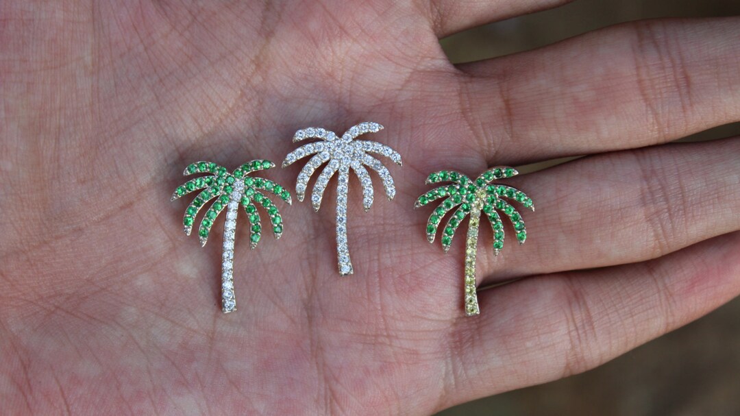 Palm Tree Diamond Pendant 14k White Gold, Tsavorite Garnet, Yellow ...