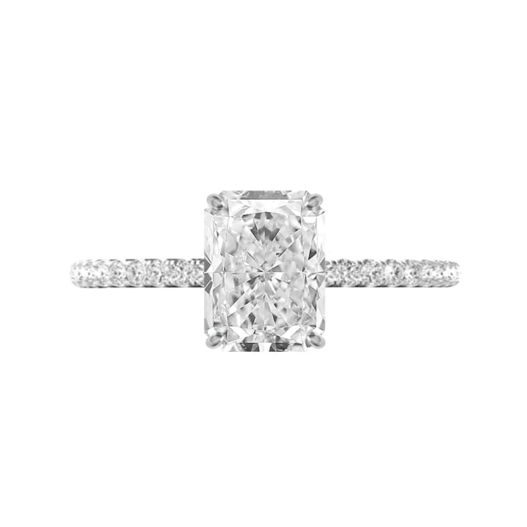 3 Carat Radiant Cut Lab Created Diamond & Hidden Halo Engagement Ring ...