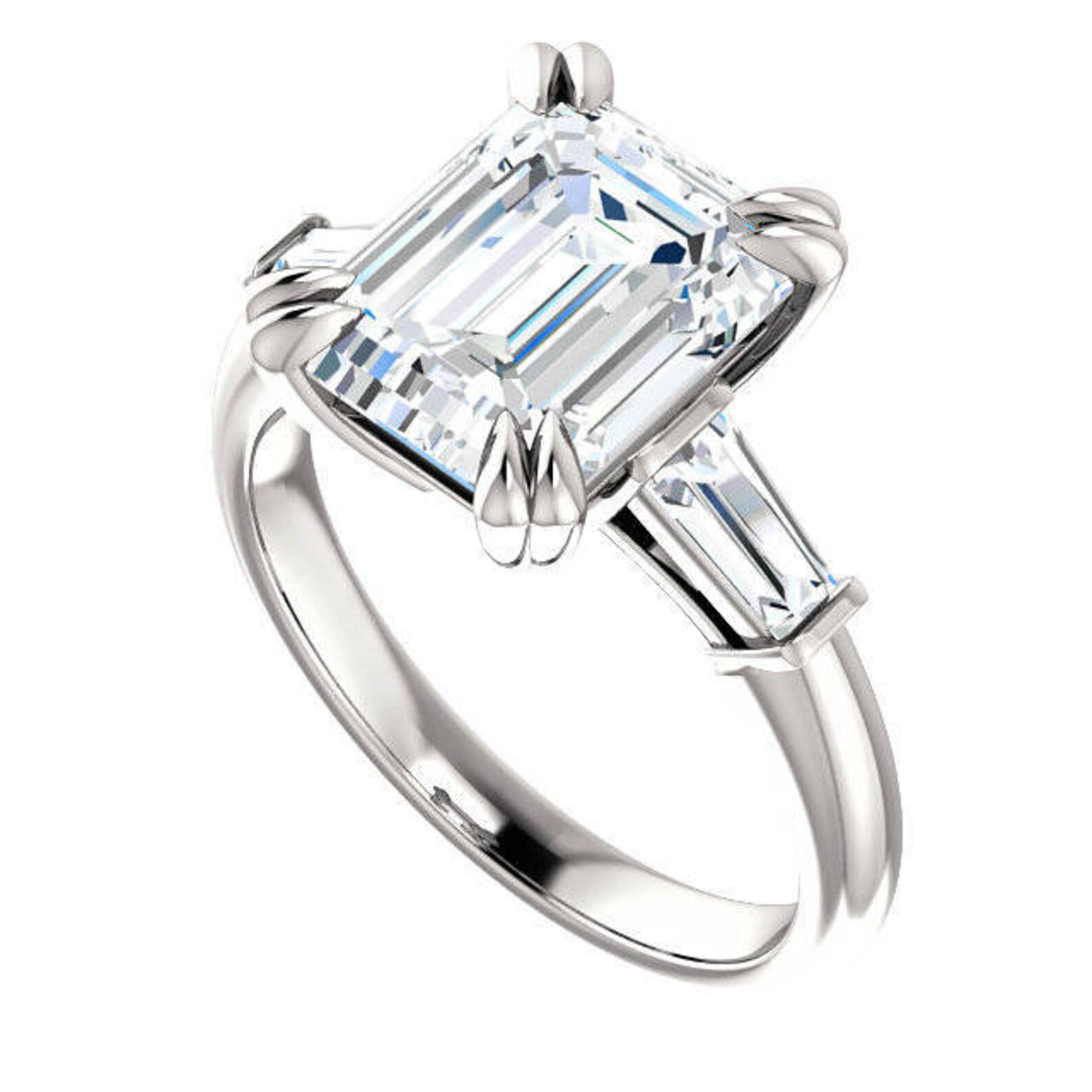 5 Carat Emerald Cut Moissanite And Diamond Tapered Baguette Etsy