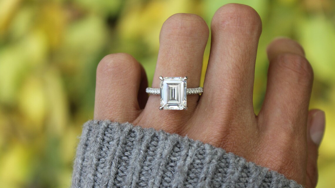 5 Carat Emerald Moissanite & Diamond Three Row Pave Vintage - Etsy