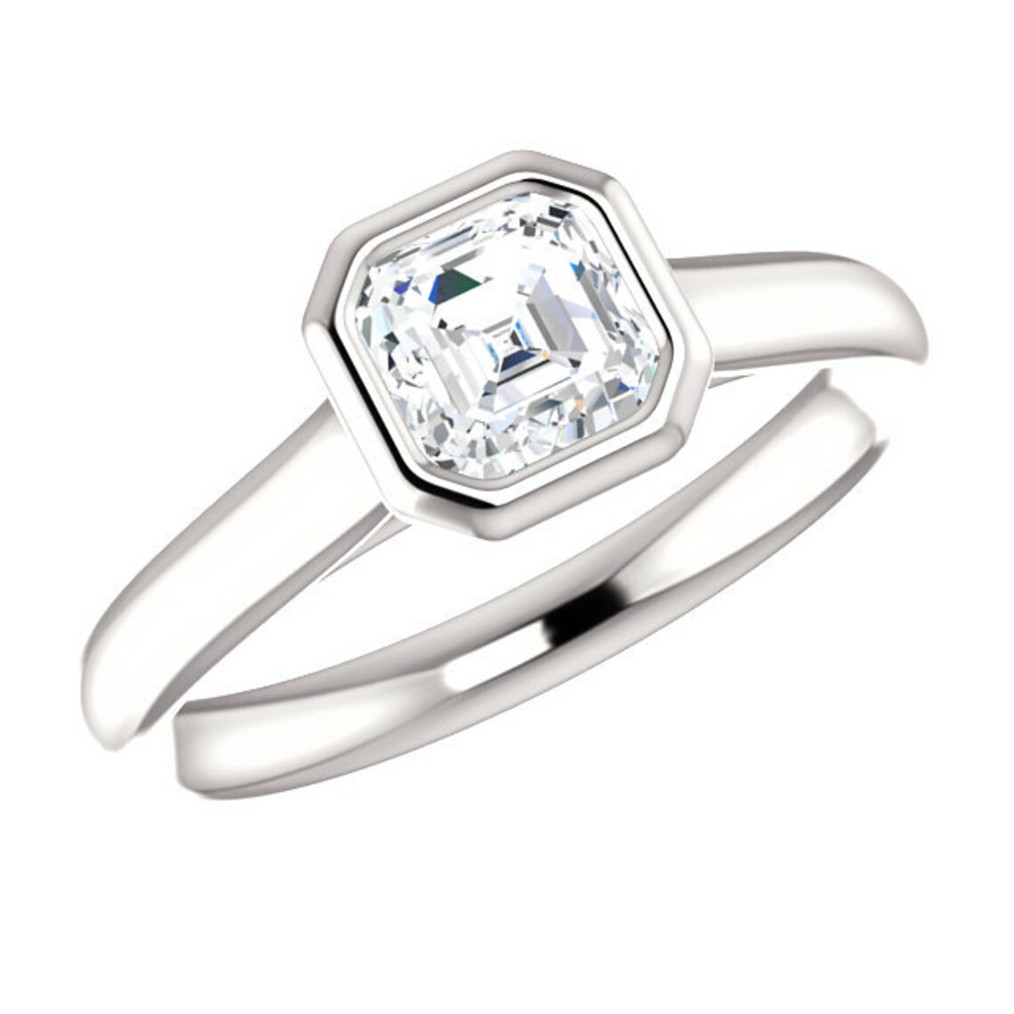 Asscher Cut Diamond Bezel Solitaire Engagement Ring 14k 18k - Etsy