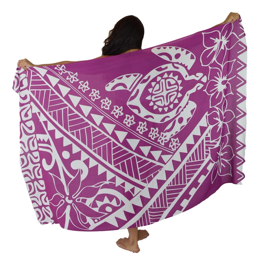 Purple Sarong Pareo – Hawaiian Tribal Floral and Turtle Cover Up, Women ...