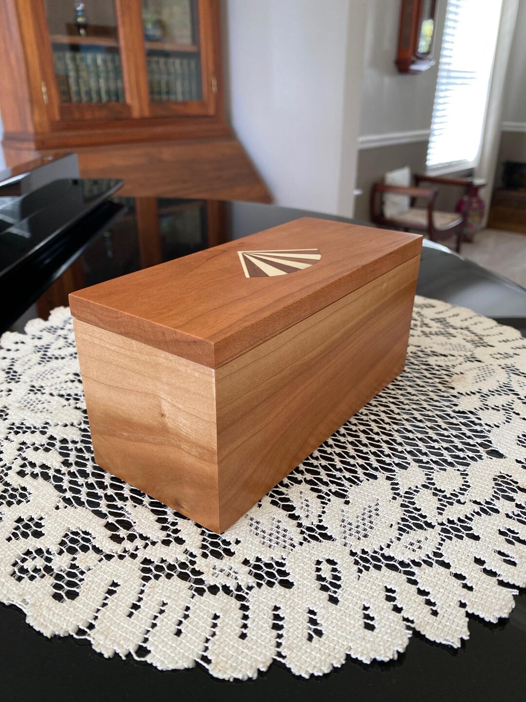 Cherry Box With Walnut and Holly Fan Inlay - Etsy