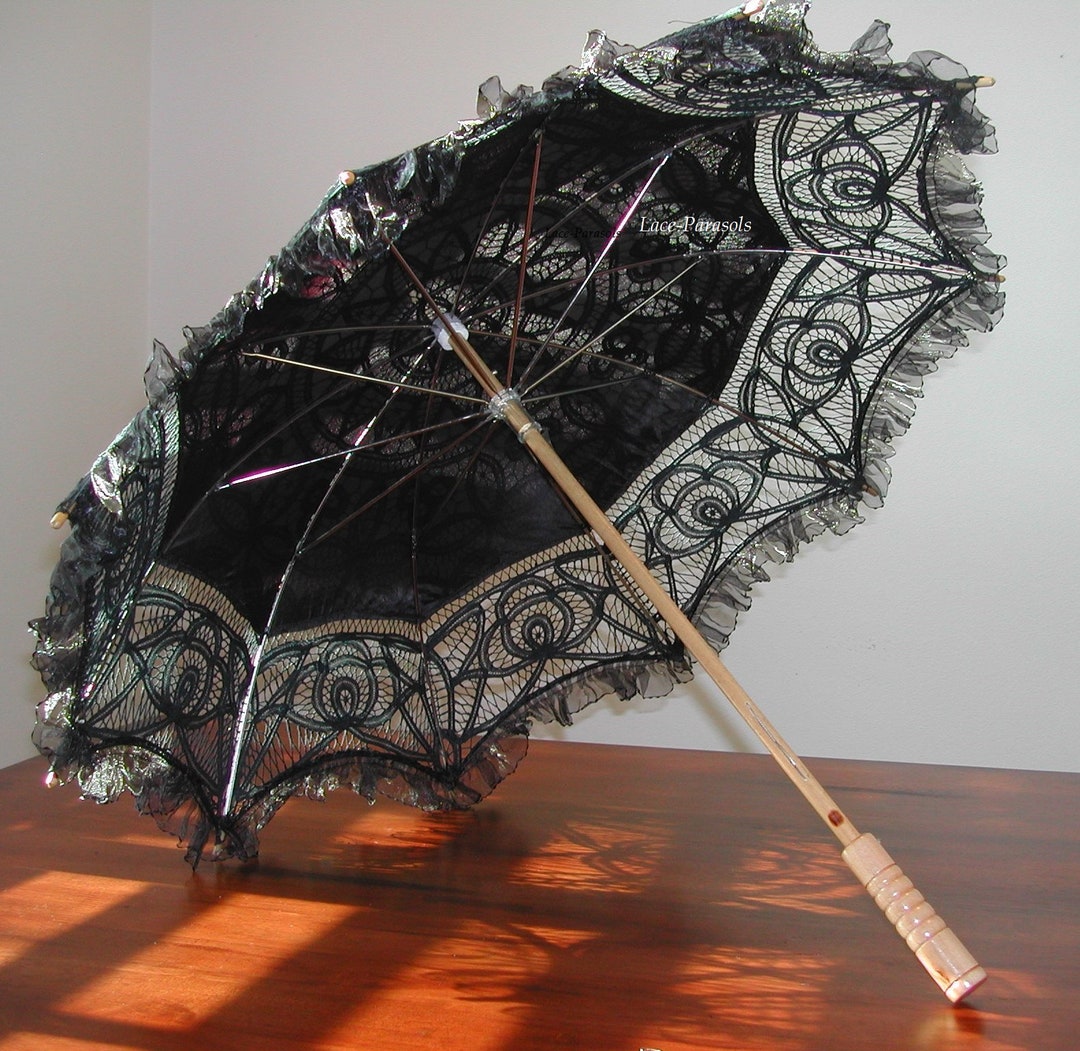 Black Lace Parasol W/organza Lace - Etsy