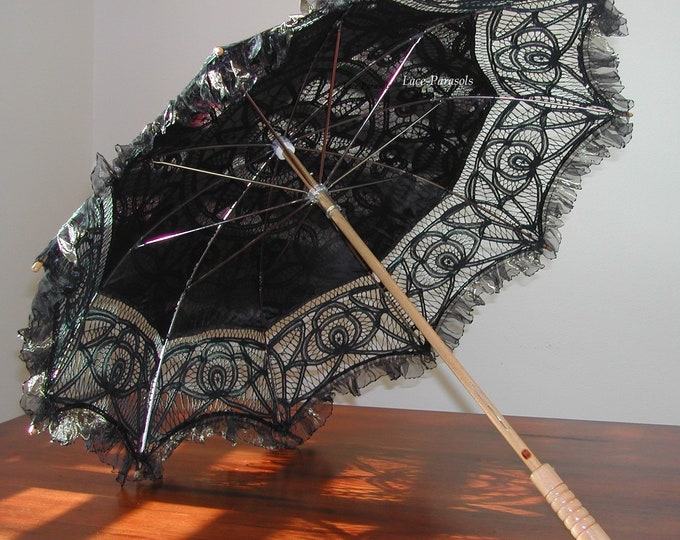 Black Lace Parasol W/organza Lace - Etsy