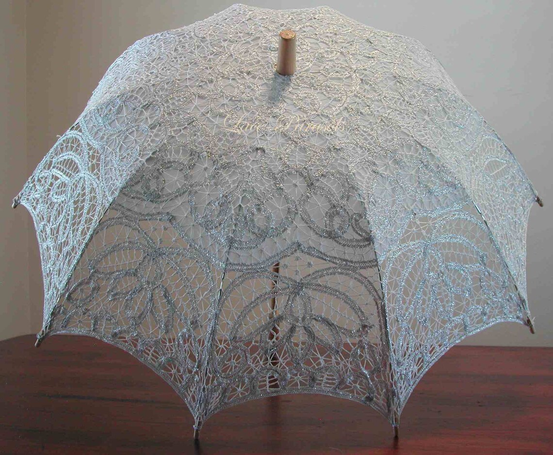 Wedding Parasol Silver Metallic Battenburg Lace W/white Thread | BRIDAL ...