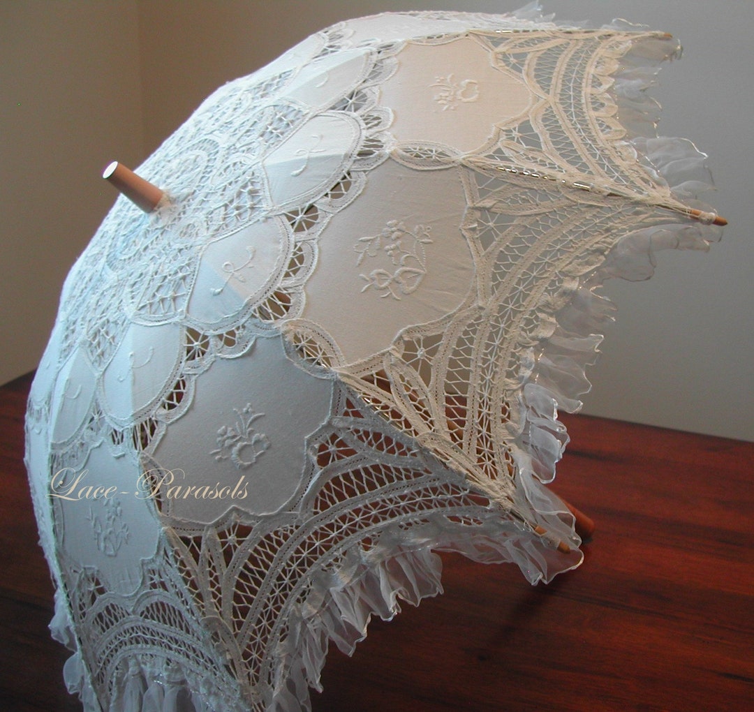 White Lace Parasol W/organza Lace - Etsy