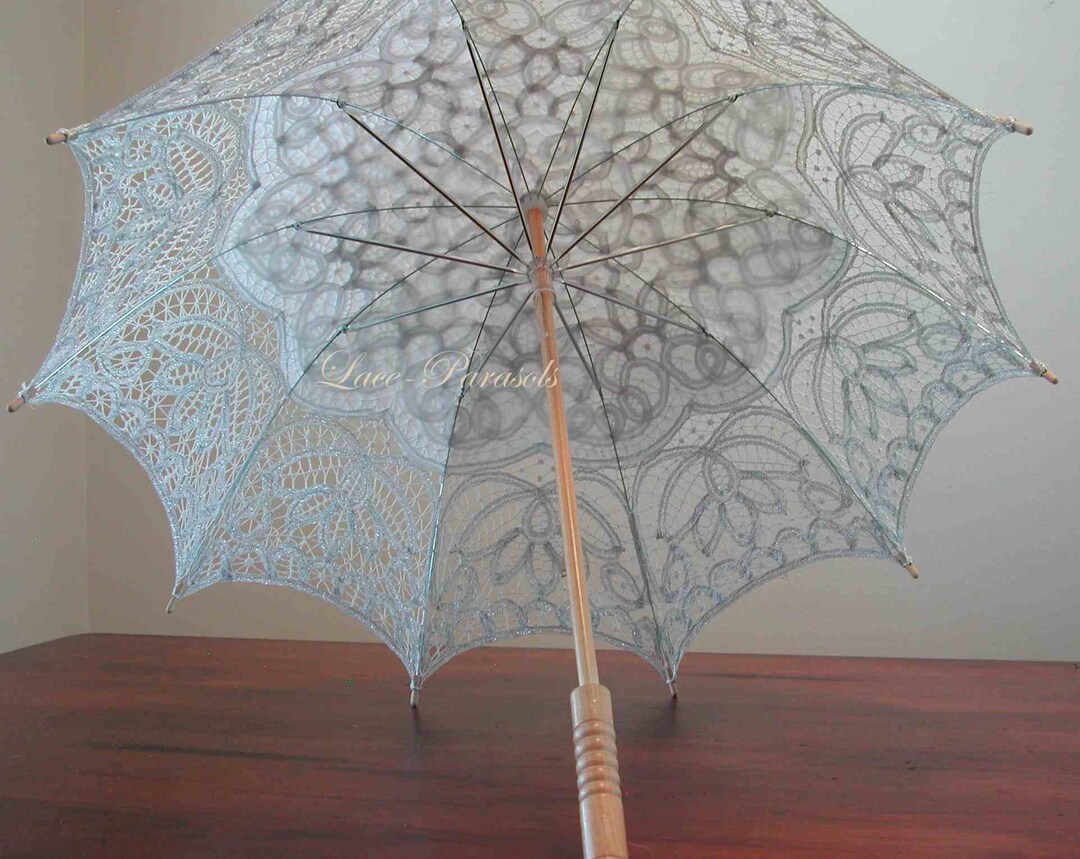 Wedding Parasol Silver Metallic Battenburg Lace W/white Thread | BRIDAL ...