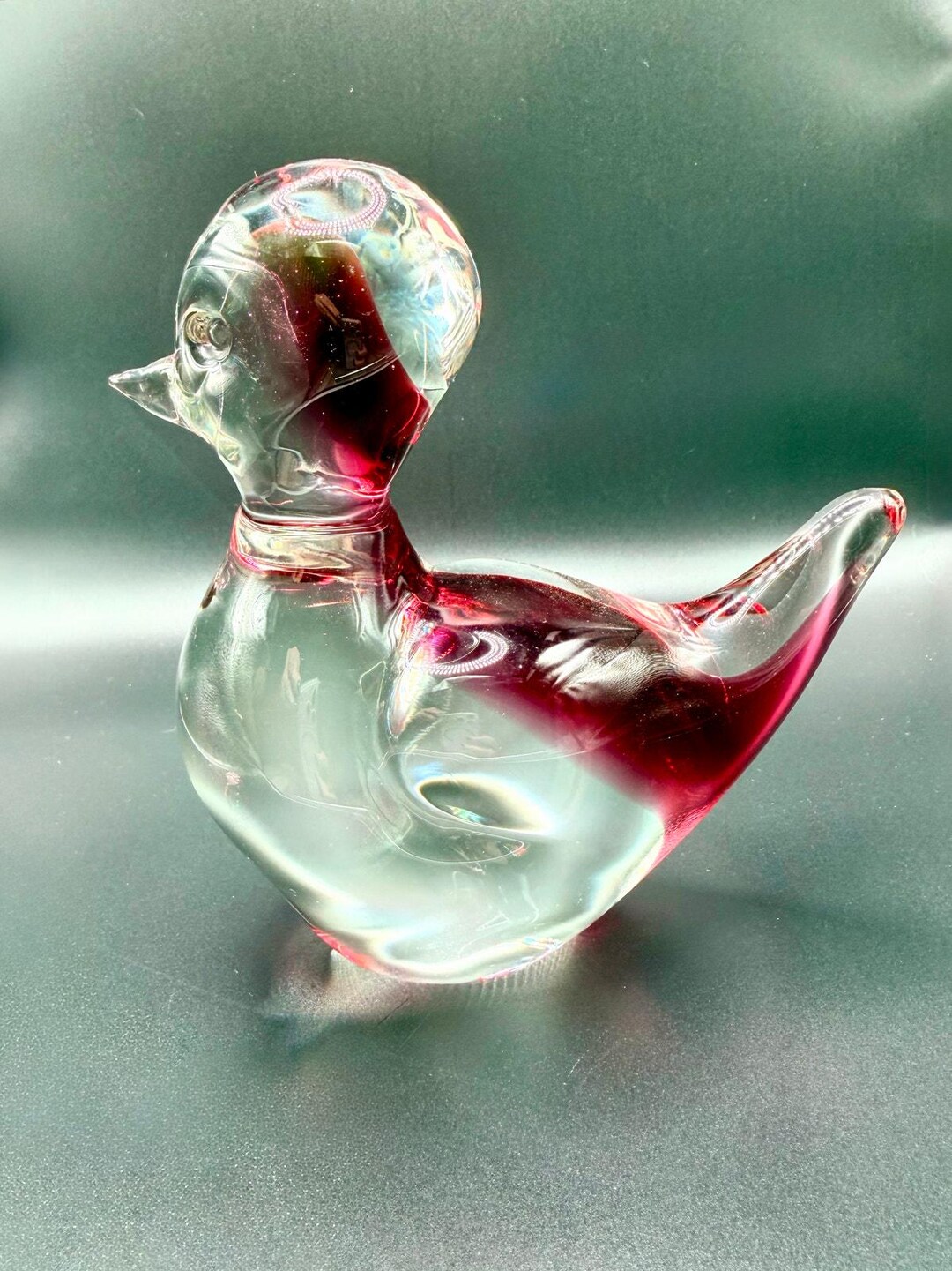 Handblown Art Glass Duck Paperweight – Cranberry & Clear – 6” – 2.5 Lbs ...