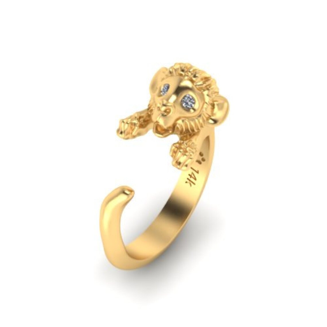Monkey 14k Yellow Gold & Natural White Diamonds Ring - Etsy
