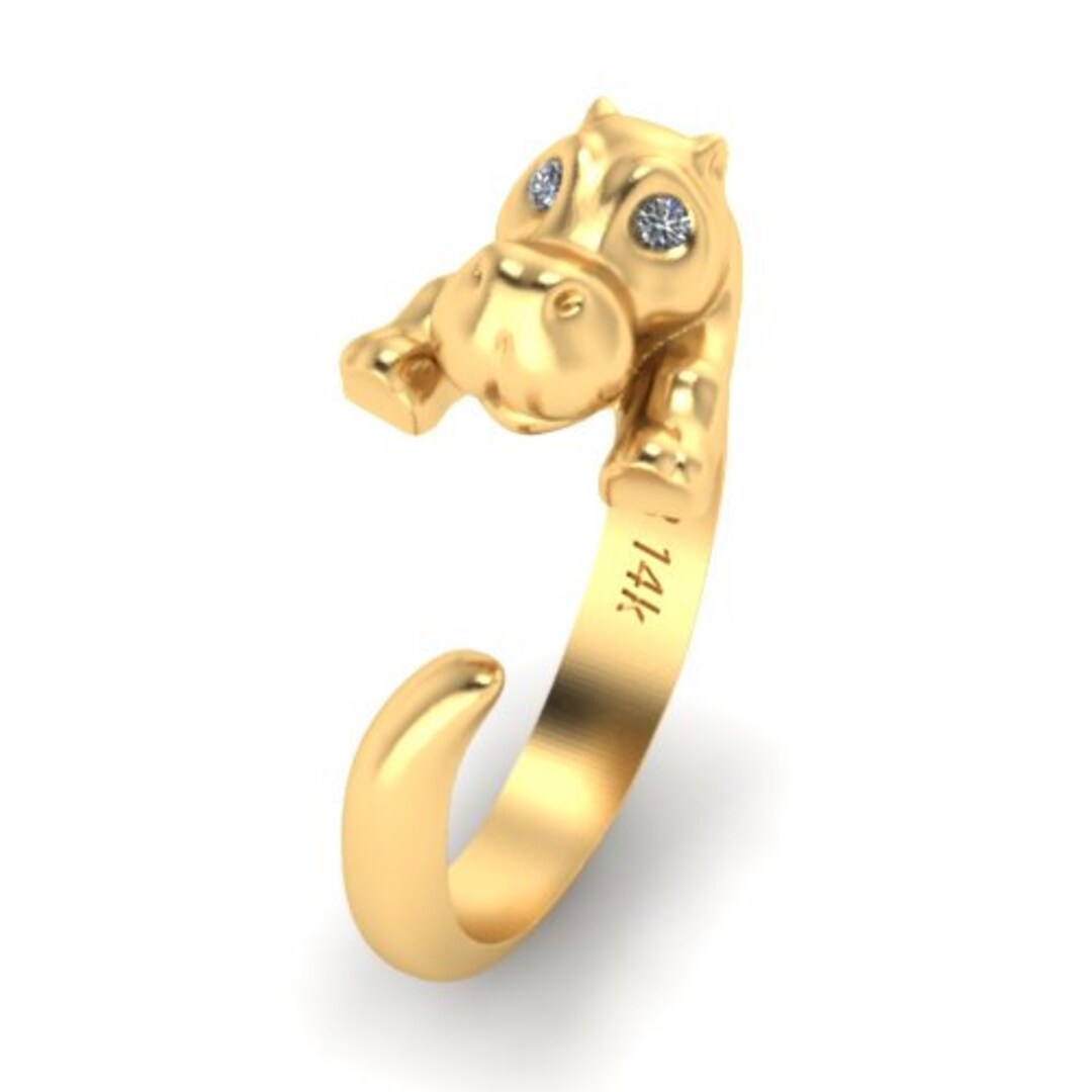 Hippopotamus (hippo) 14k Yellow Gold & Natural White Diamonds Ring - Etsy