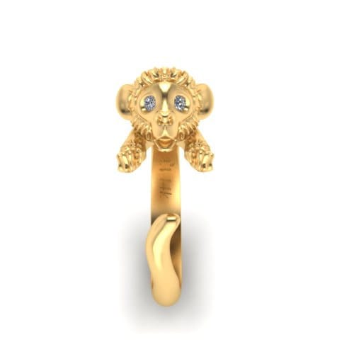 Monkey 14k Yellow Gold & Natural White Diamonds Ring - Etsy