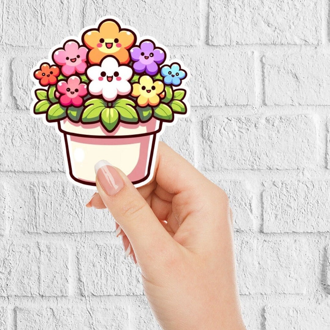 Kawaii Sticker / Kawaii Flower Pot Sticker / Cute Flower Pot Sticker ...