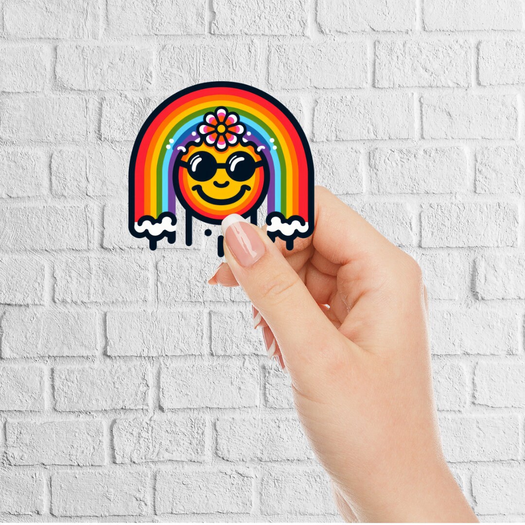 Groovy Rainbow Sticker / Rainbow Smiley Face Sticker / Smiley Face ...