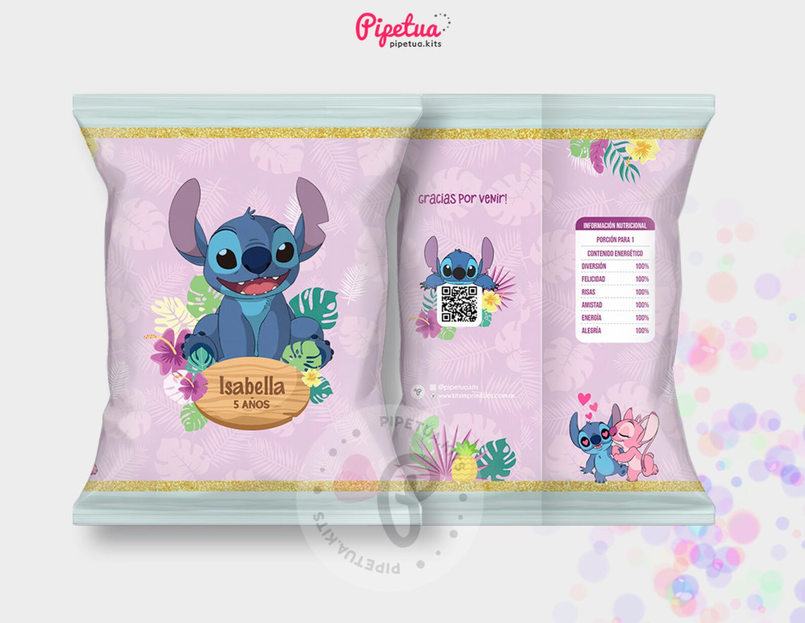 Chip Bag Snack Bolsita Para Golosina Bolsa Golosinera Imprimible Stitch ...