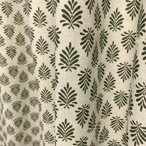 Modern Vintage Deep Green Leaves Pattern Washed Linen Cotton Curtain ...
