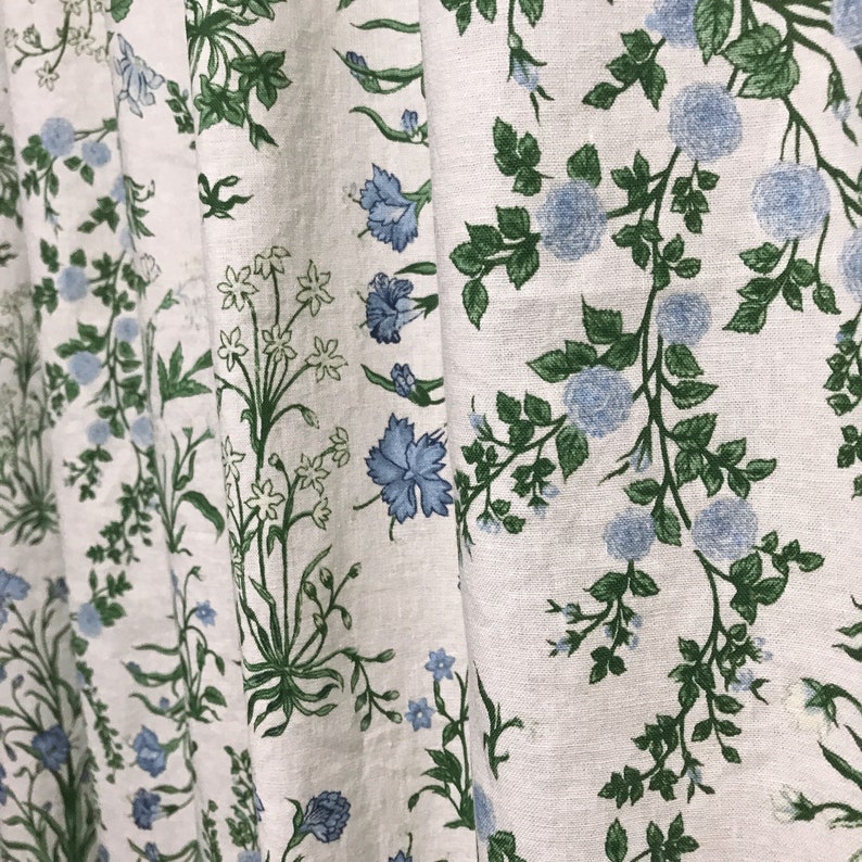Modern Vintage Light Sky Blue Floral Pattern Washed Linen - Etsy