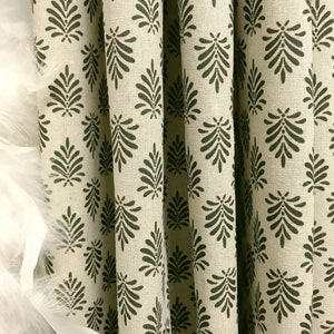 Modern Vintage Deep Green Leaves Pattern Washed Linen Cotton Curtain ...