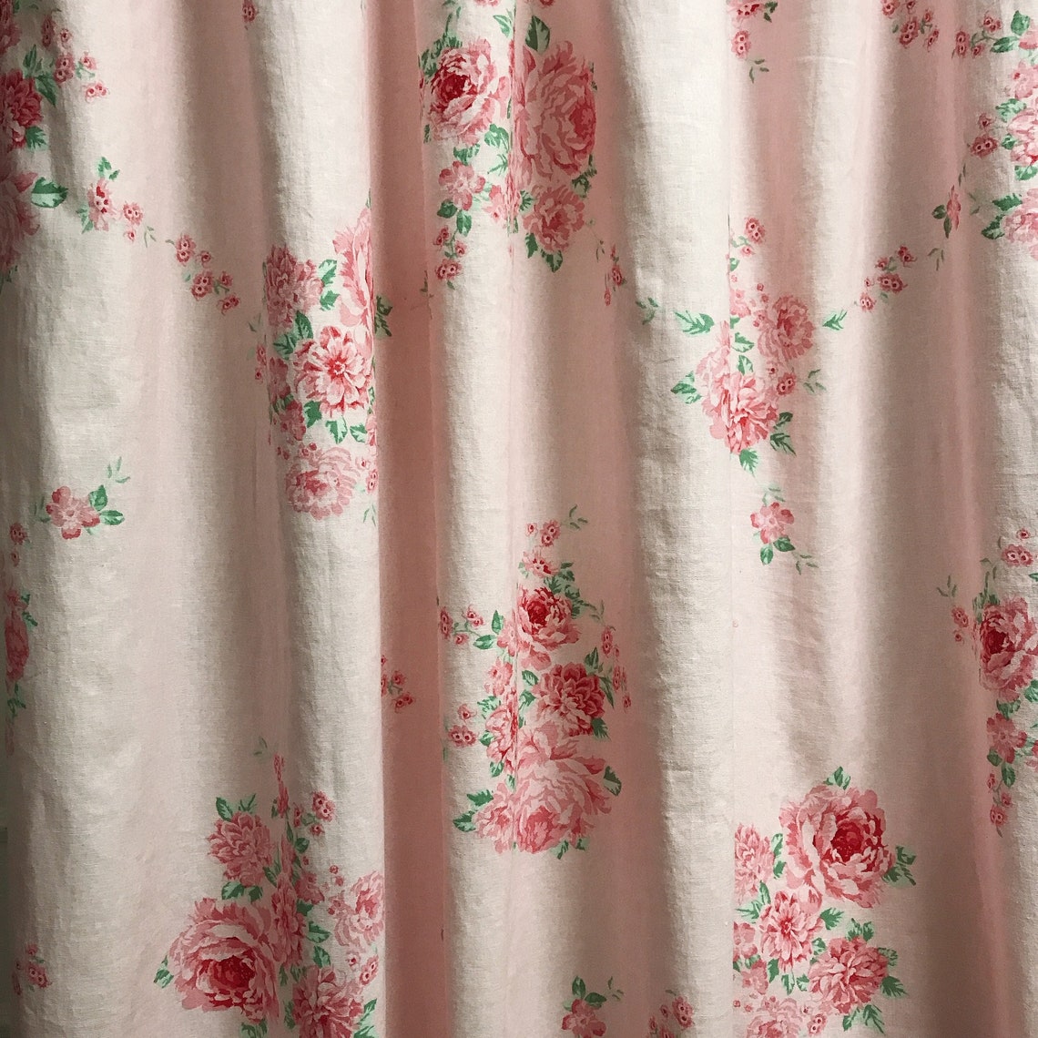 Modern Vintage Pink Large Floral Pattern Washed Linen Cotton - Etsy