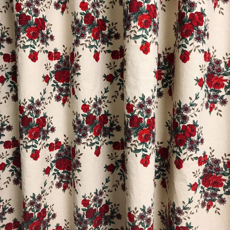 Modern Vintage Dark Red Floral Pattern Washed Linen Cotton - Etsy